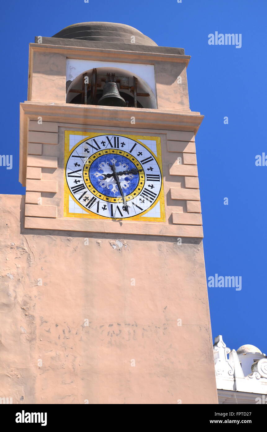 Beautiful historical tower clock on Capri island, Italy Stock Photo - Alamy