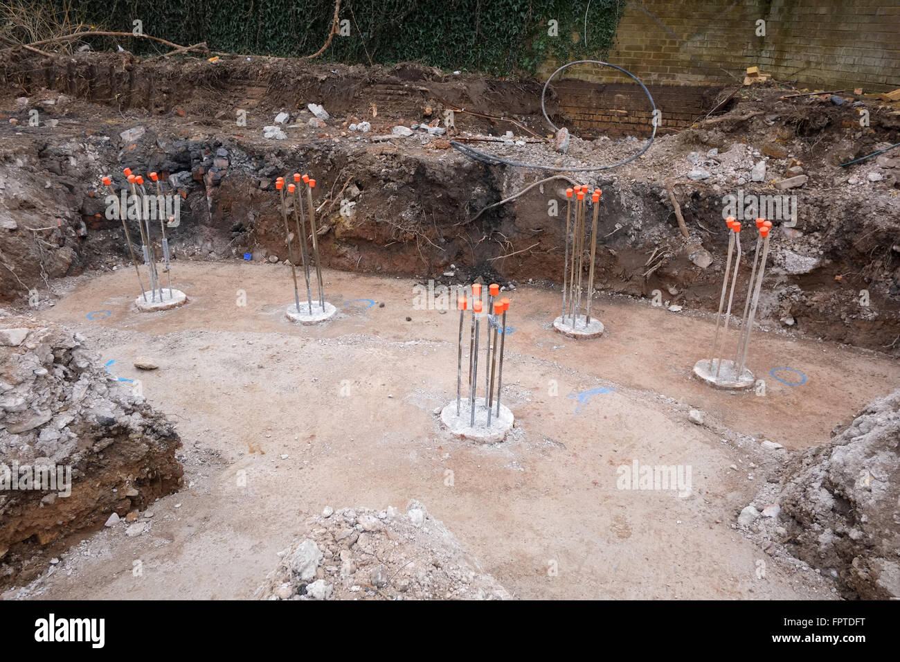 Structural works in progress, piles trimmed, blinding poured, ready for ...