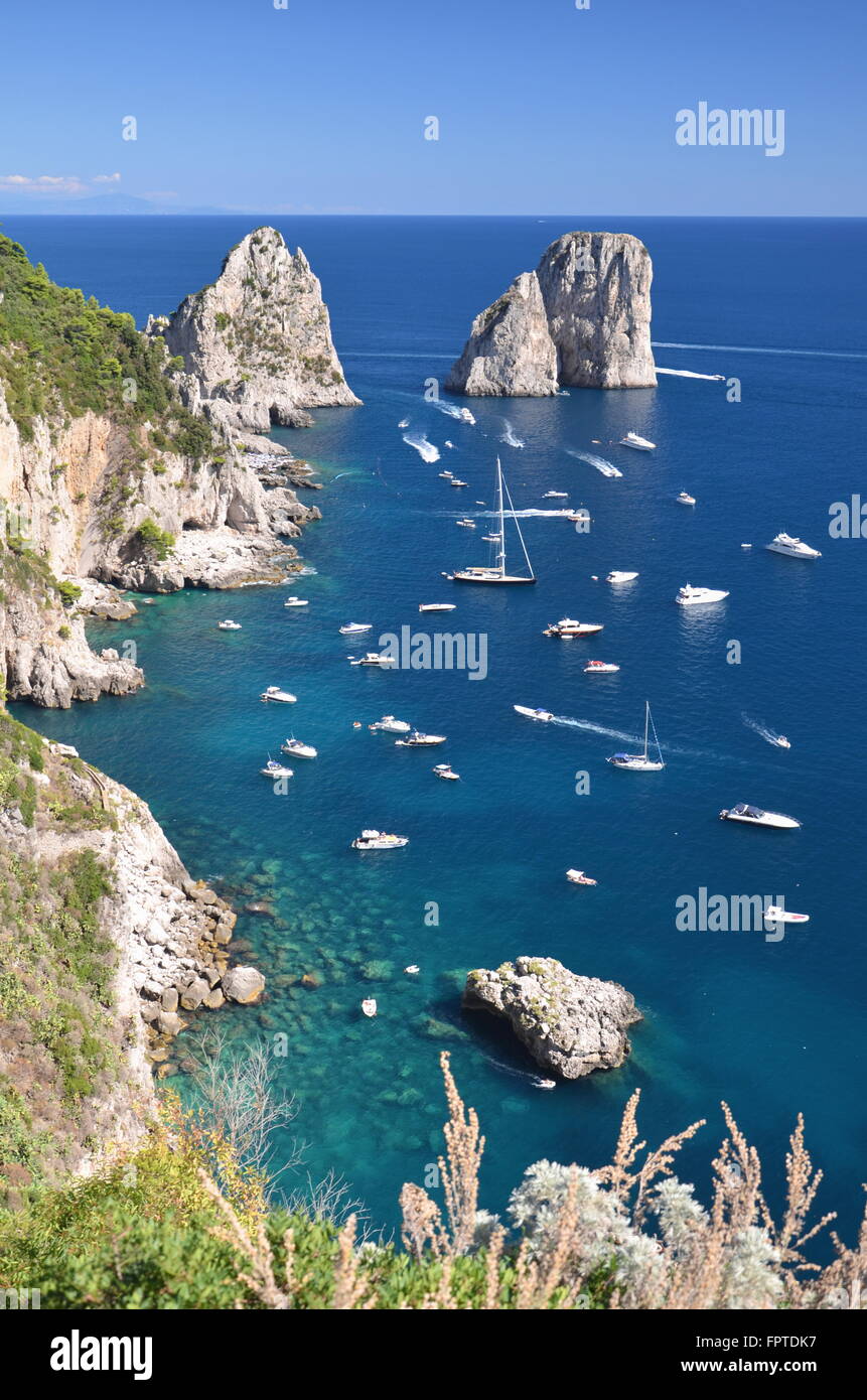Gorgeous landscape of famous faraglioni rocks on Capri island, Italy ...