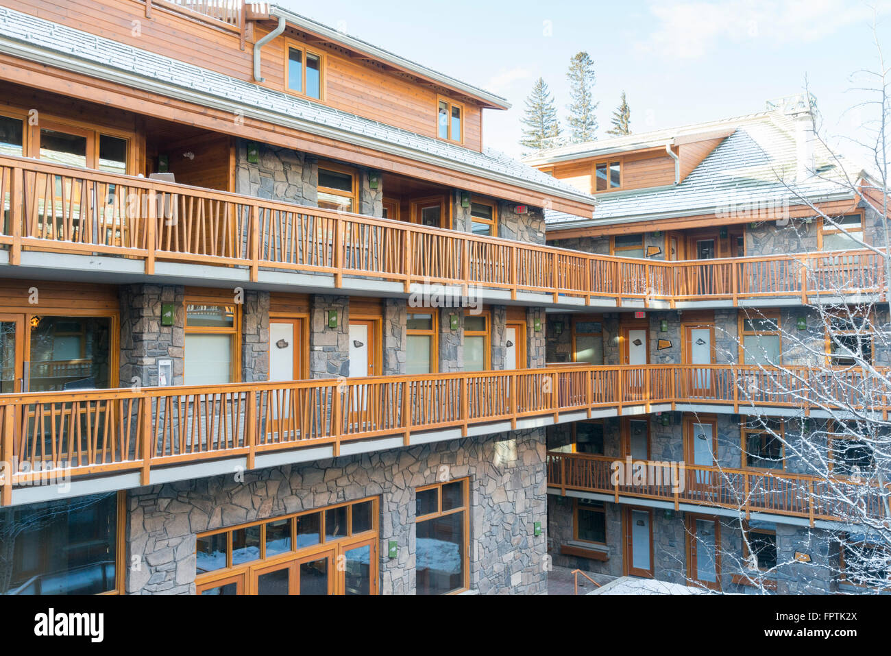 The interior courtyard of the Fox Inn Banff Canada in the Banff ...