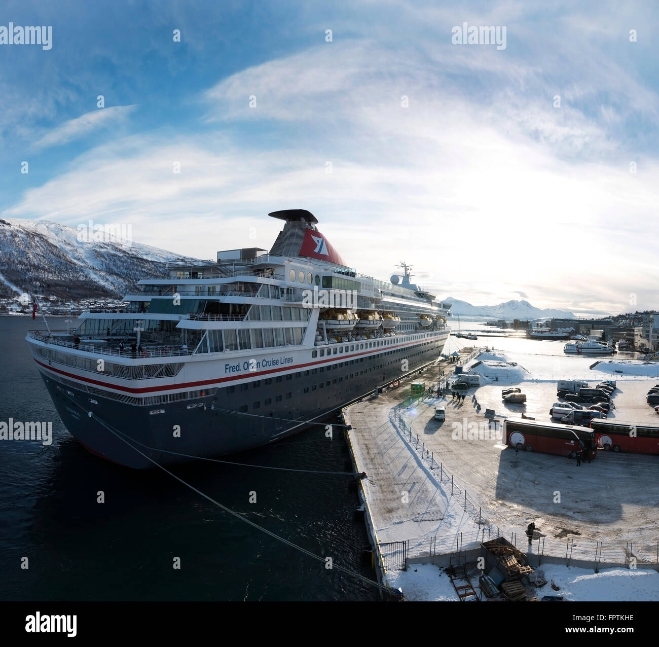 Fred Olsen cruise ship Balmoral moored in Tromso, Norway Stock Photo ...