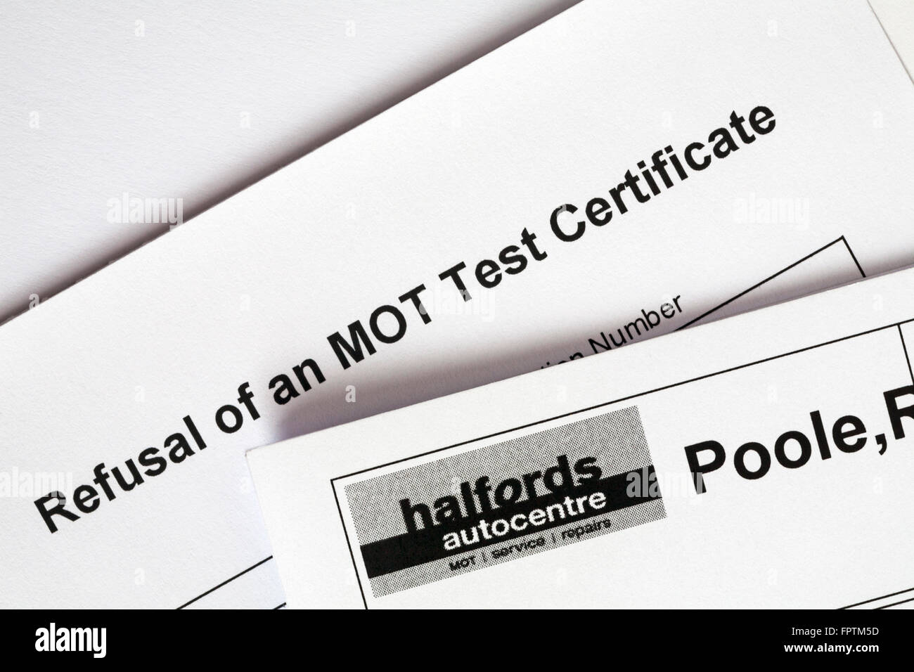 Refusal of an MOT Test Certificate from halfords autocentre Poole Stock ...