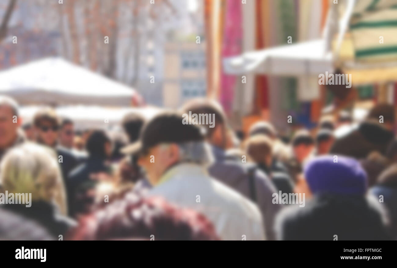 Blurry background of a crowded street market Stock Photo - Alamy