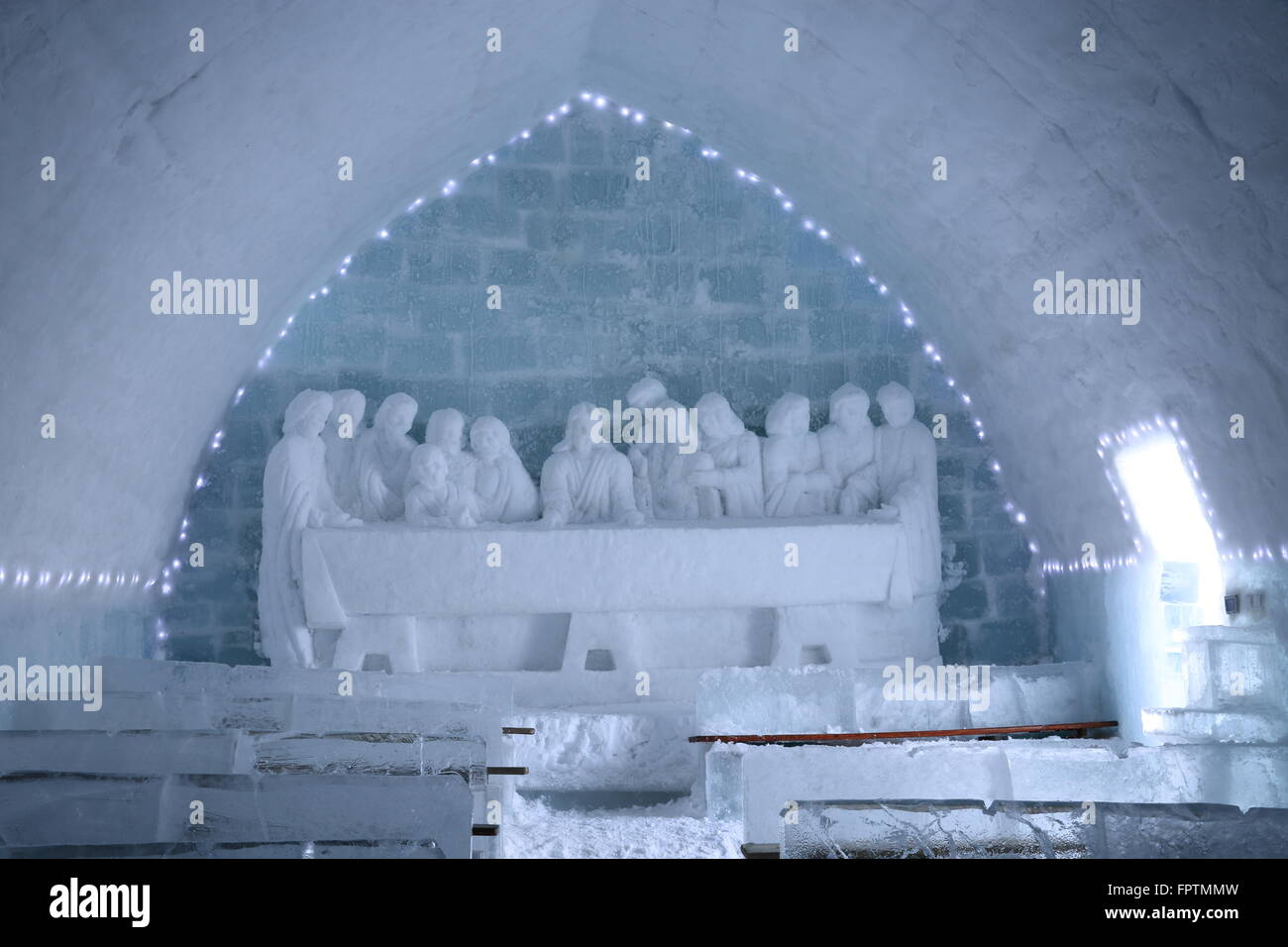 The interior of the Ice Chapel, at the Ice Hotel, at Balea Lac, in the ...