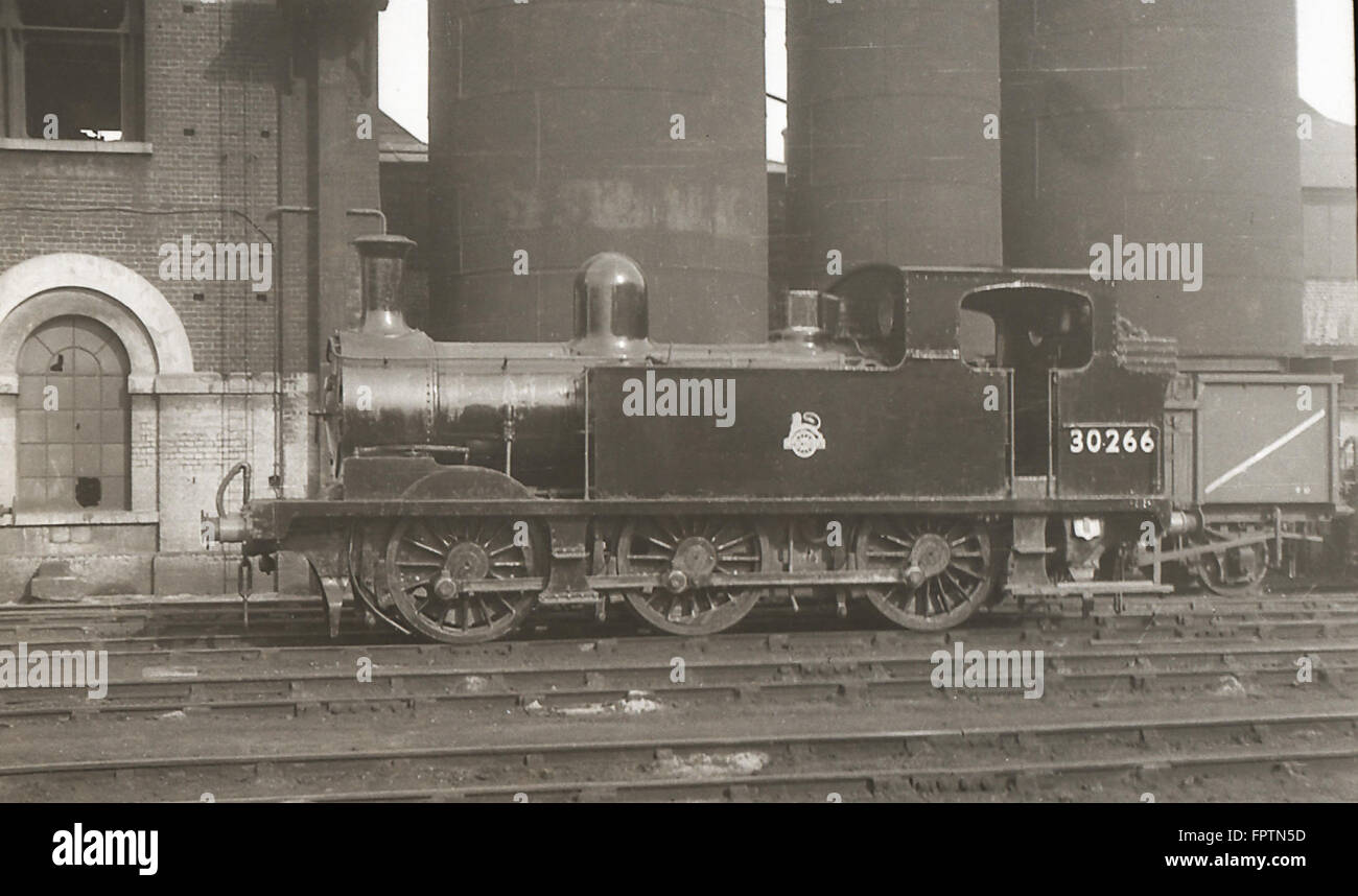 LSWR G6 0-6-0T 30266 steam locomotive (withdrawn 1961) at brighton mpd ...