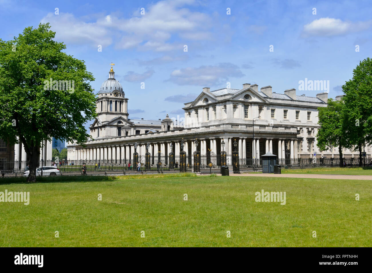 A decorative metal gate outside the Royal Navy College in Greenwich ...