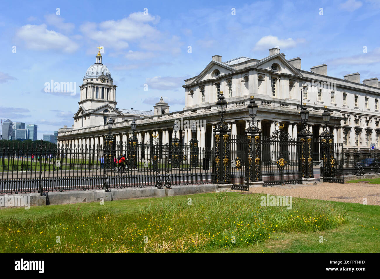 A decorative metal gate outside the Royal Navy College in Greenwich ...