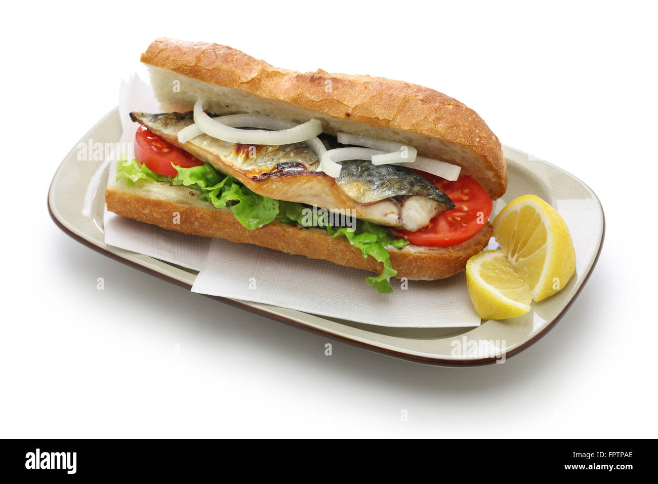 mackerel fish sandwich,balik ekmek,turkish food isolated on white ...