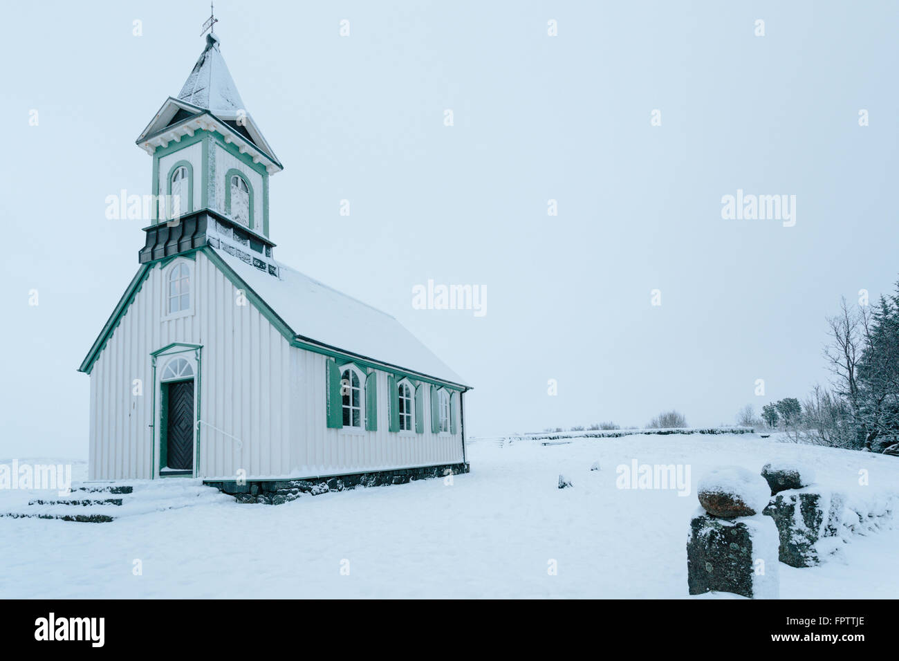 Thingvellir church in winter, Thingvellir Nationalpark, Iceland Stock ...