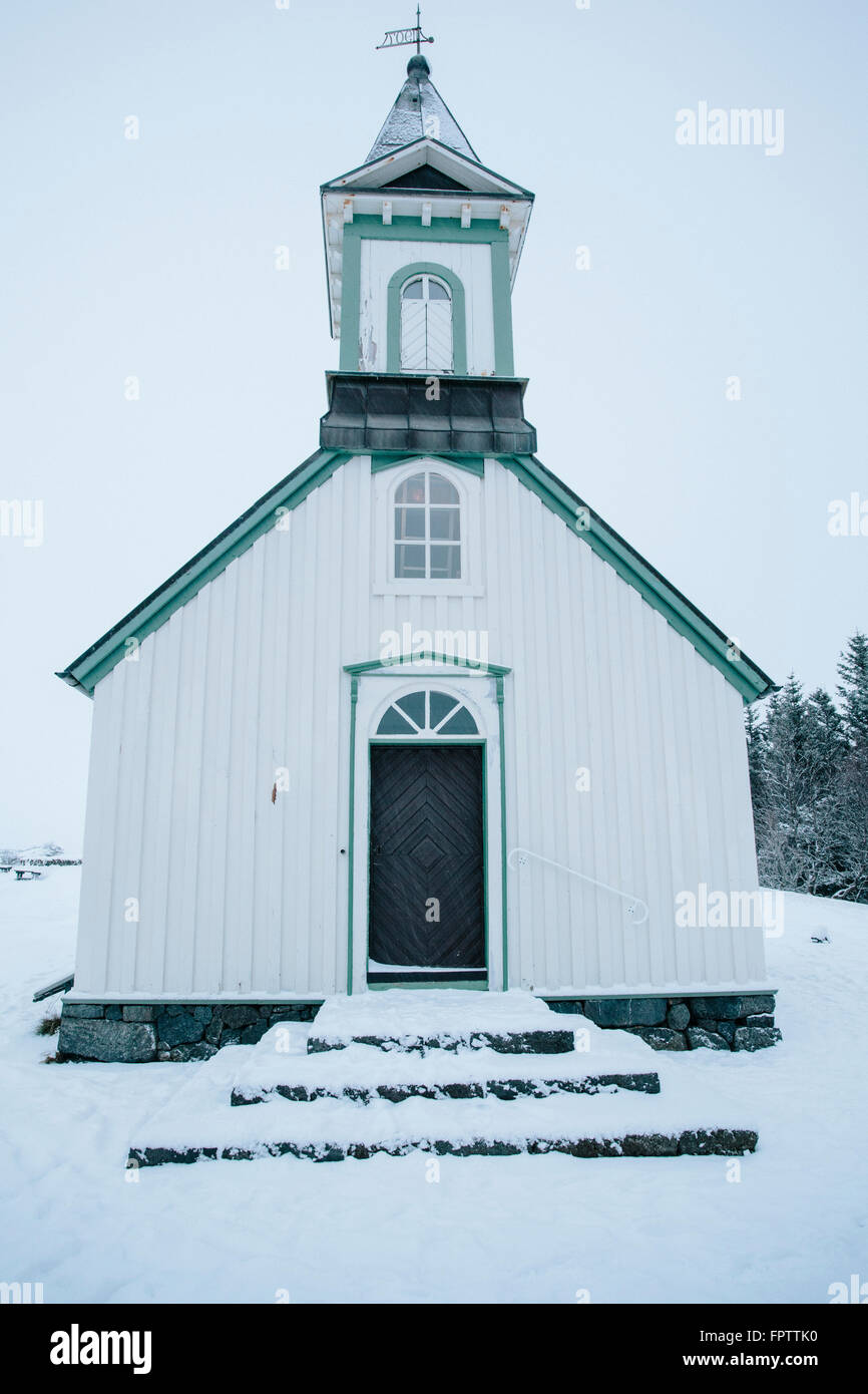 Thingvellir church in winter, Thingvellir Nationalpark, Iceland Stock ...