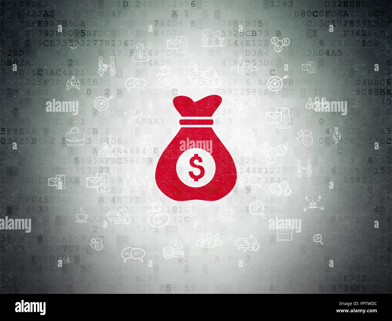 Finance concept: Money Bag on Digital Paper background Stock Photo - Alamy