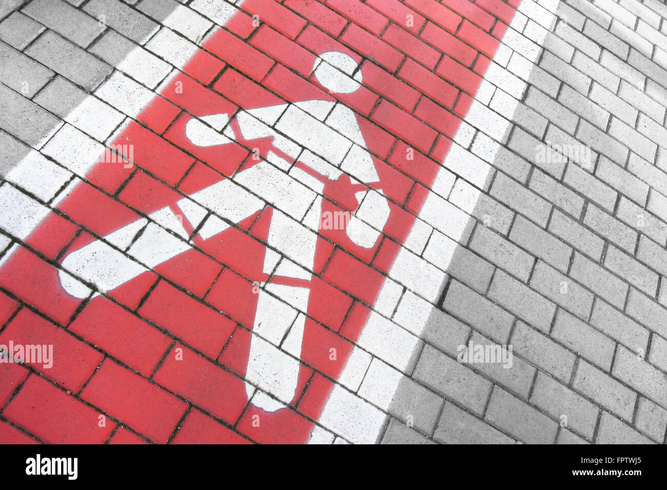 perspective view for a red pedestrians lane along a sidewalk Stock ...