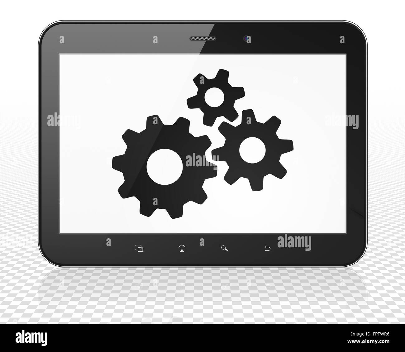 Advertising concept: Tablet Pc Computer with Gears on display Stock ...