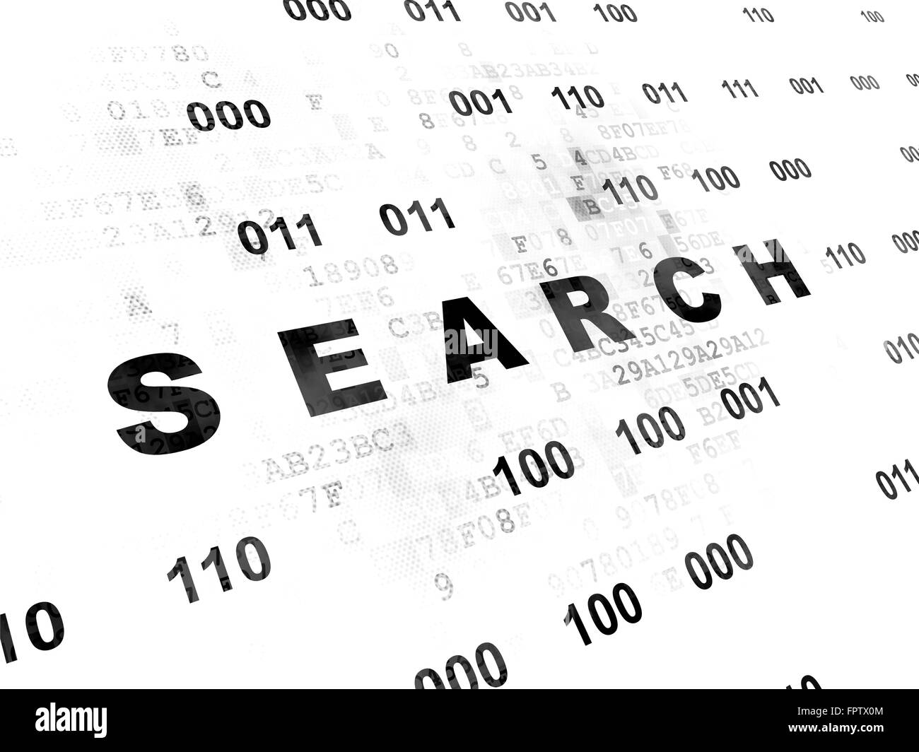 Web design concept: Pixelated black text Search on Digital wall background with Binary Code ...