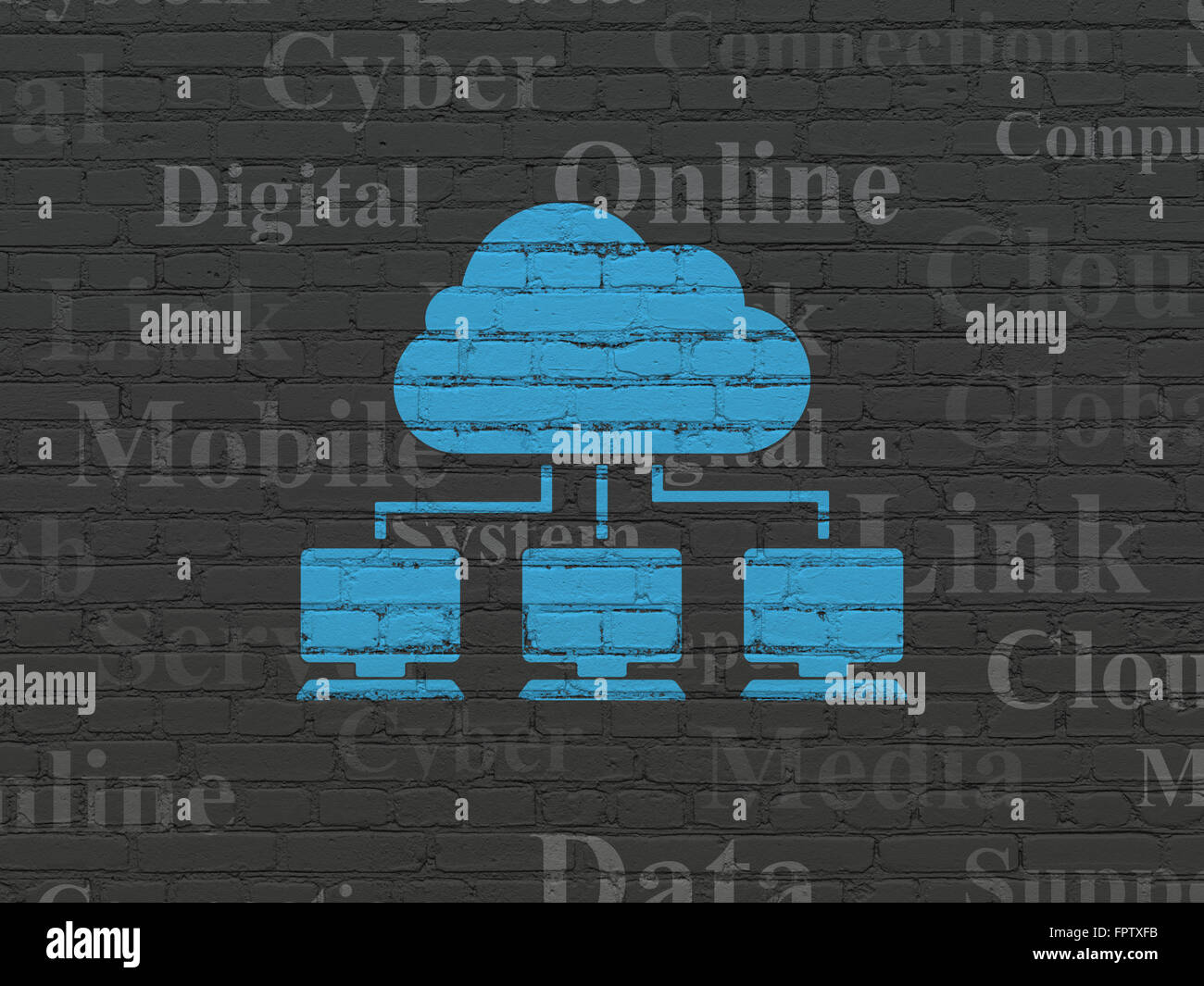 Cloud computing concept: Cloud Network on wall background Stock Photo ...