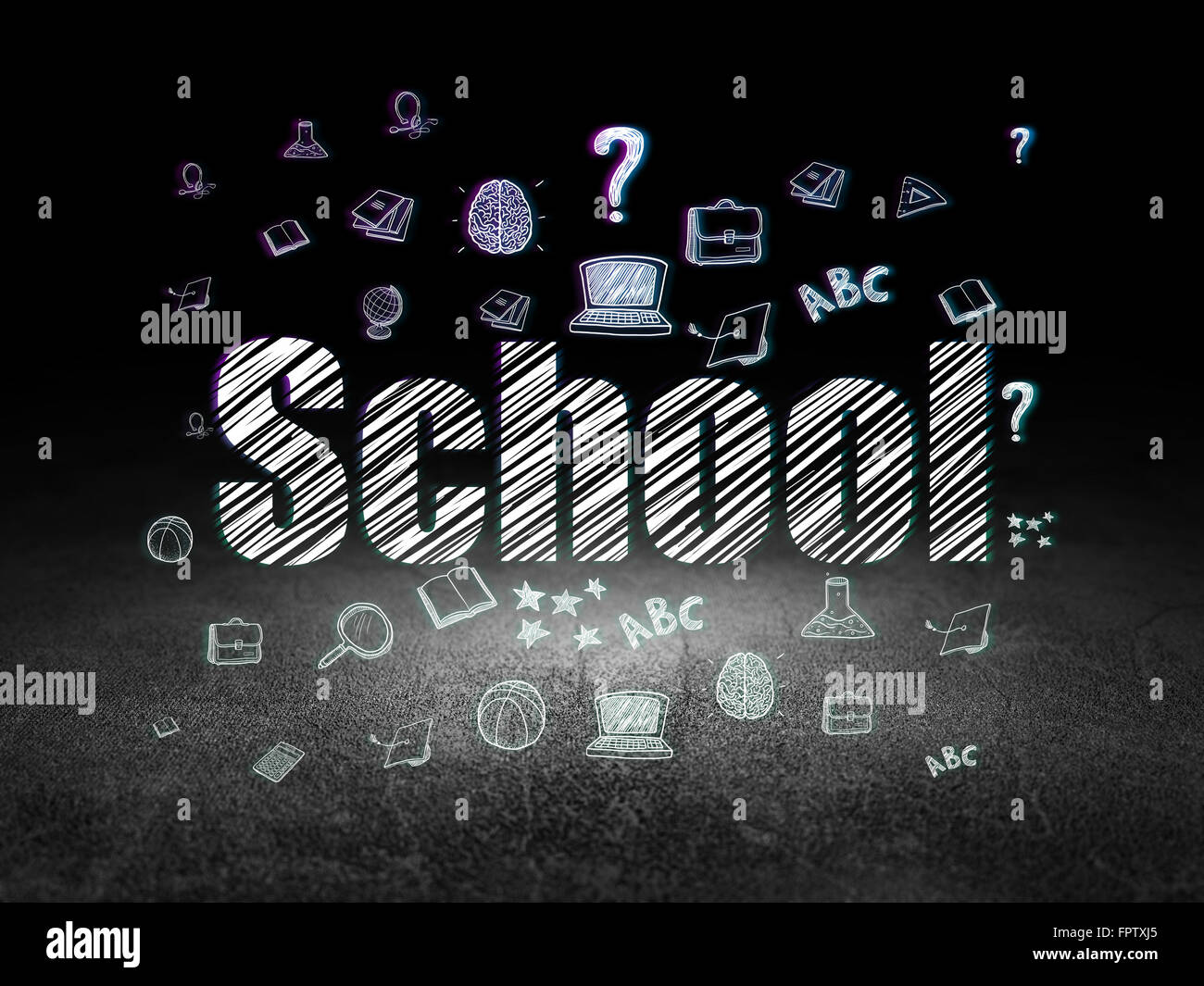 Studying concept: School in grunge dark room Stock Photo - Alamy