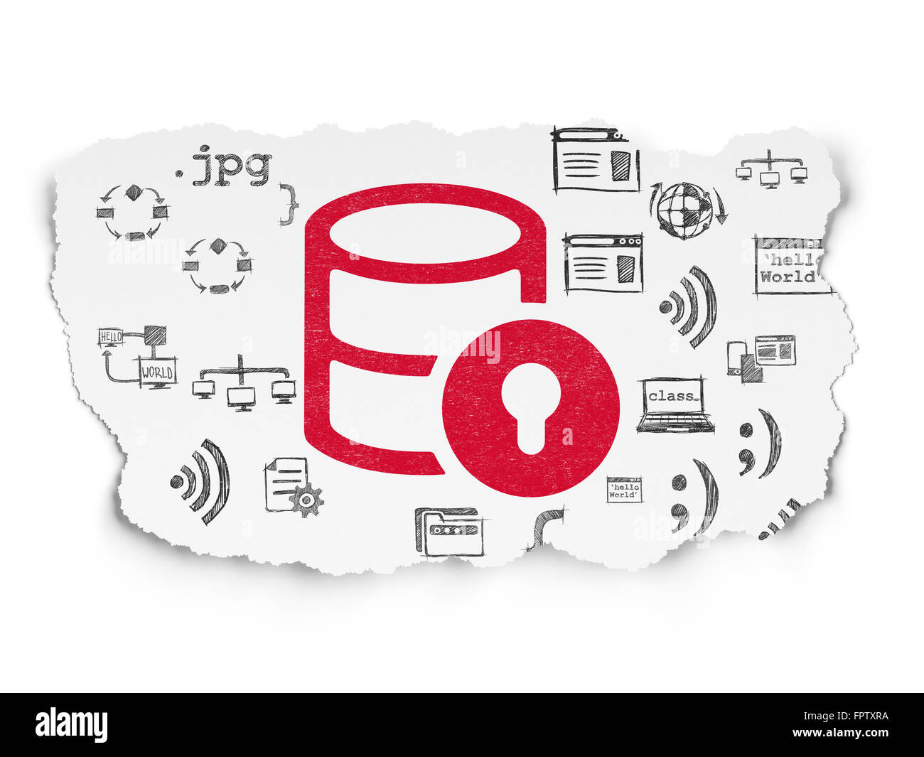 Software concept: Database With Lock on Torn Paper background Stock Photo - Alamy