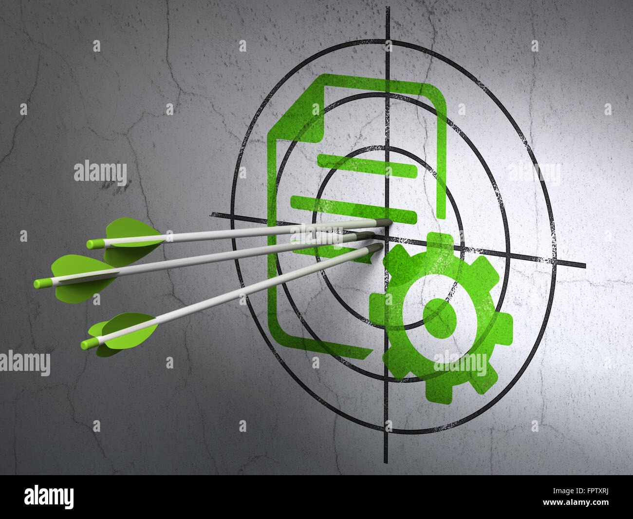 Software concept: arrows in Gear target on wall background Stock Photo ...