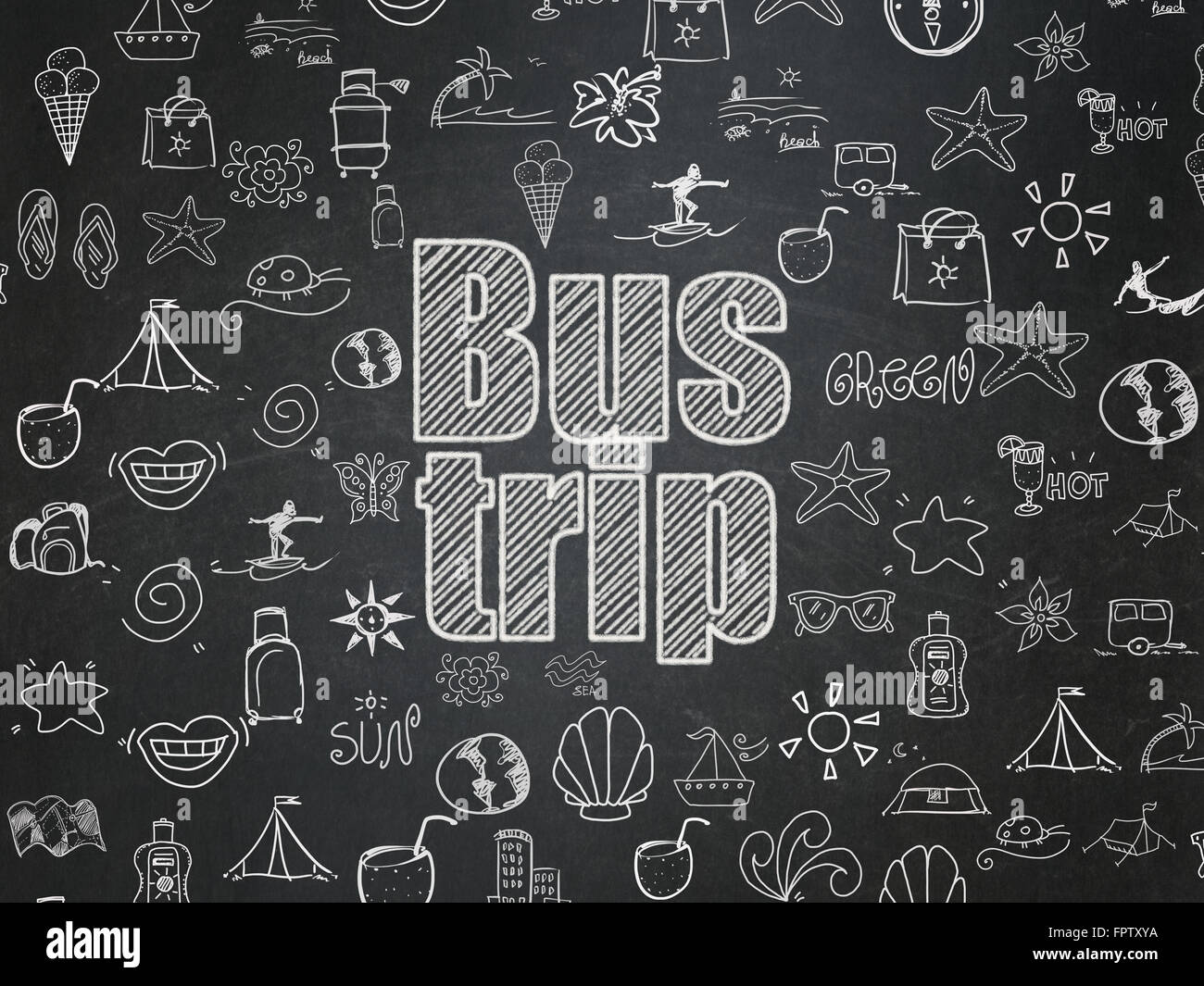 Vacation concept: Bus Trip on School Board background Stock Photo - Alamy