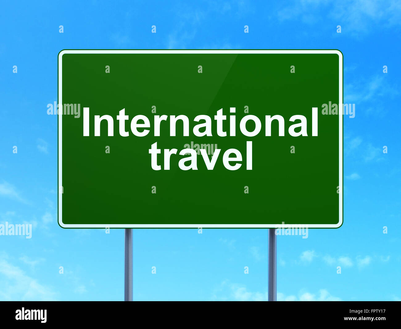 Tourism concept: International Travel on road sign background Stock ...