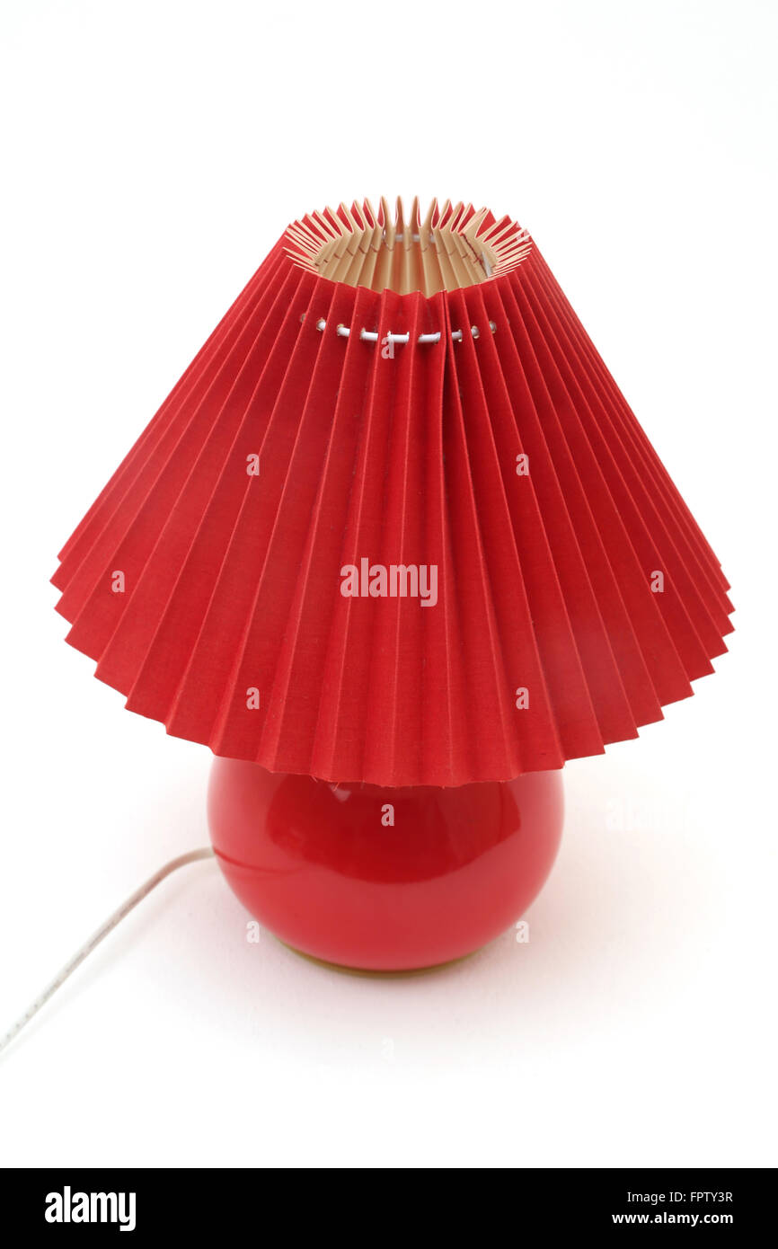 Red Lamp With Pleated Lampshade Stock Photo - Alamy