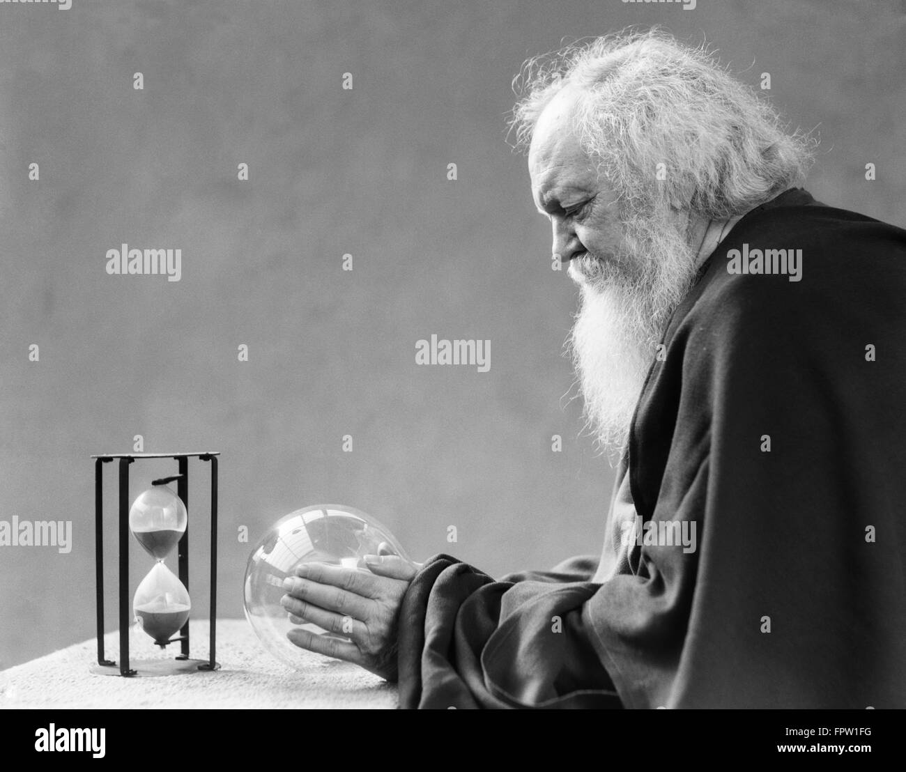 1930s ELDERLY MAN WHITE BEARD CRYSTAL BALL HOURGLASS FORTUNE TELLER ...