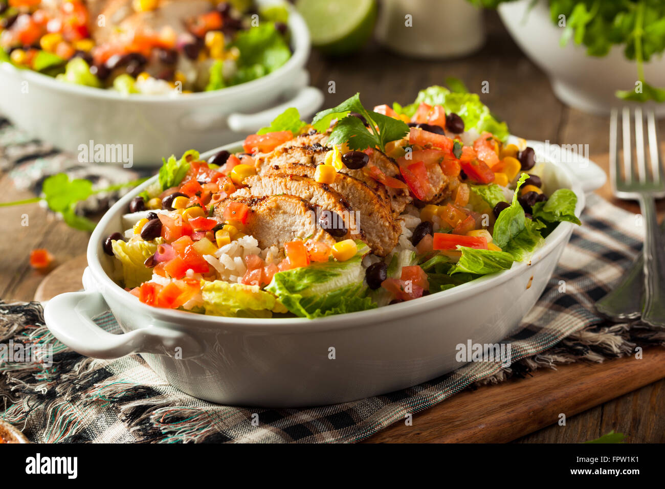 Homemade Mexican Chicken Burrito Bowl with Rice and Beans Stock Photo ...