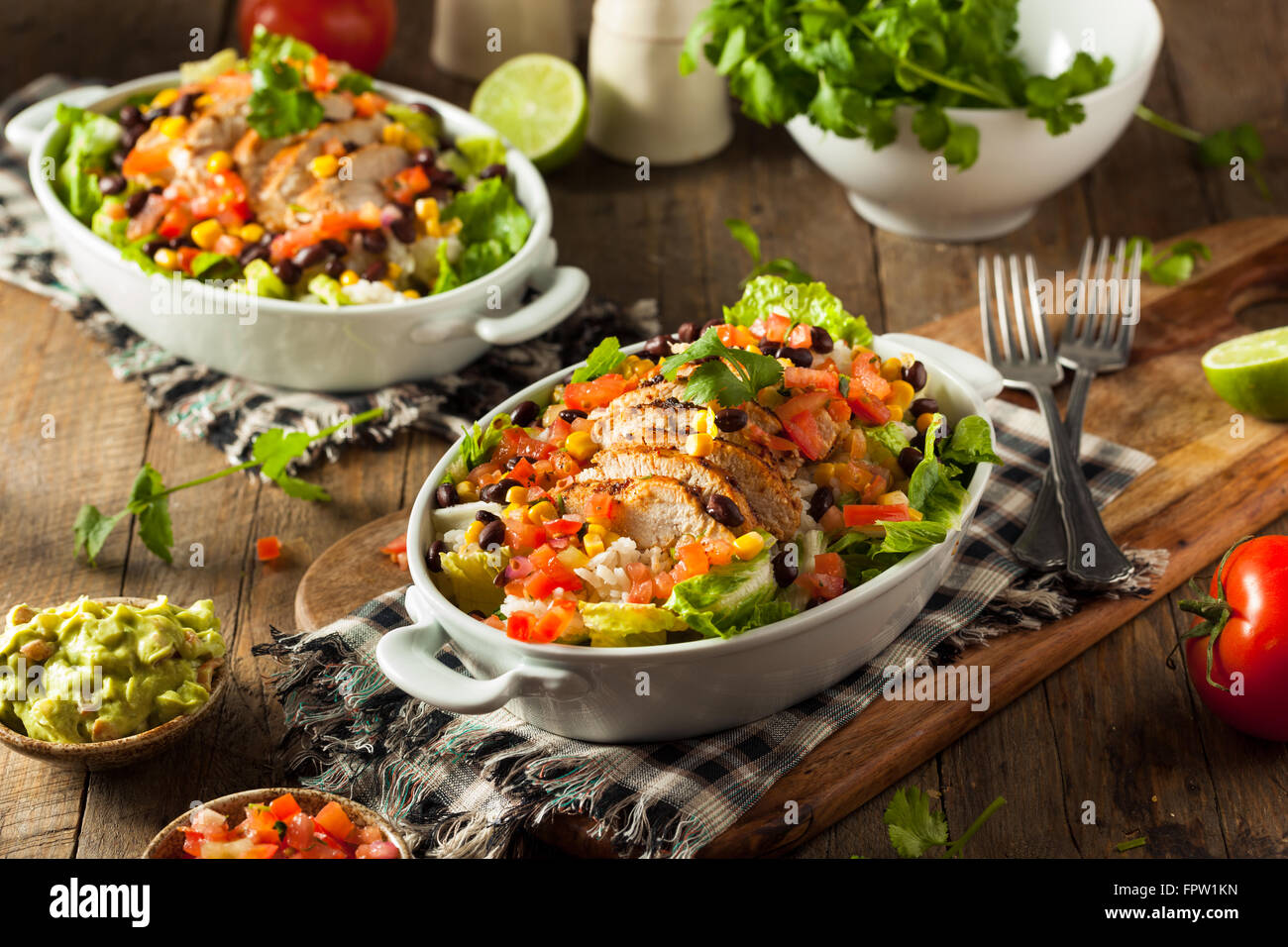 Homemade Mexican Chicken Burrito Bowl with Rice and Beans Stock Photo ...