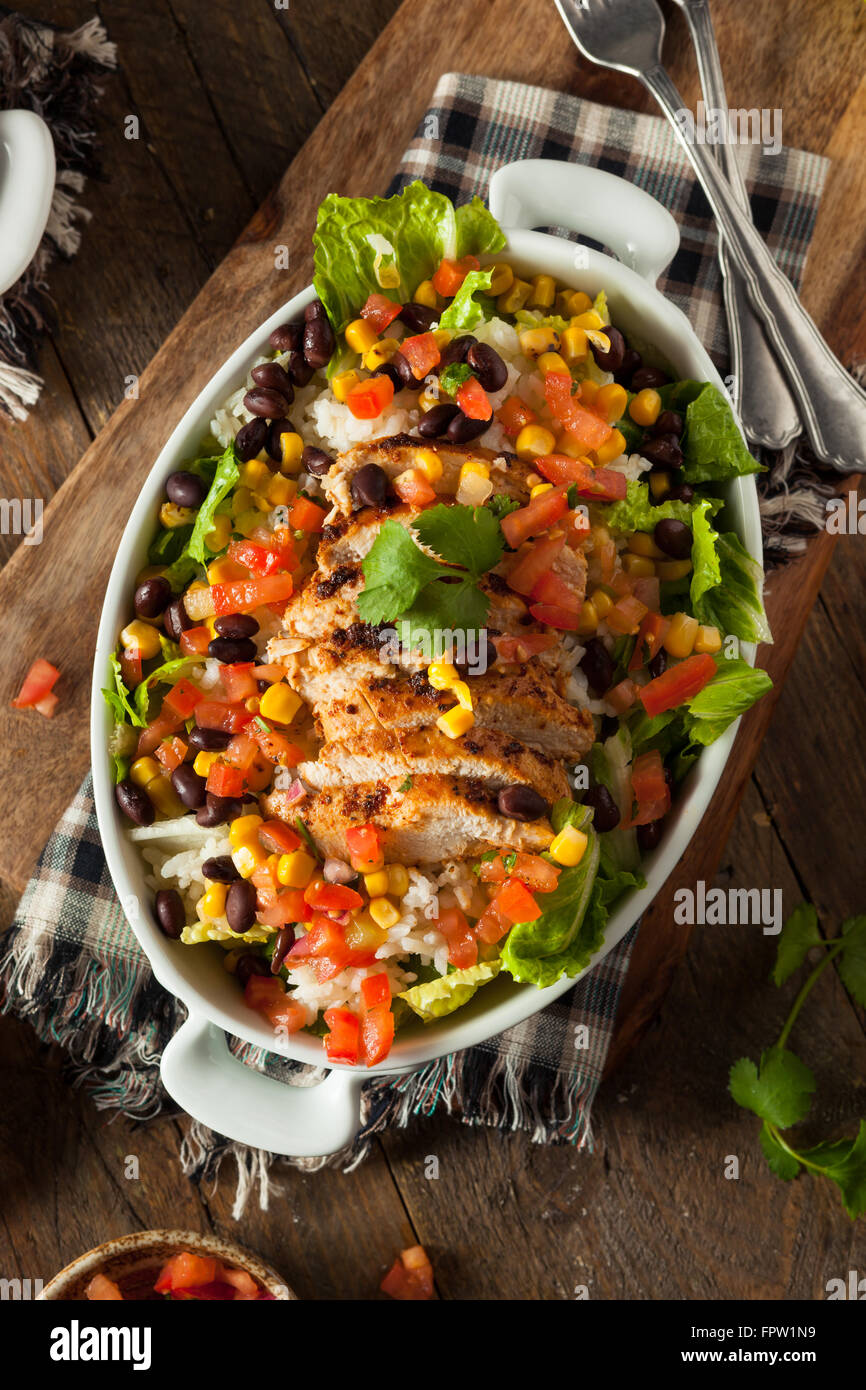 Homemade Mexican Chicken Burrito Bowl with Rice and Beans Stock Photo ...