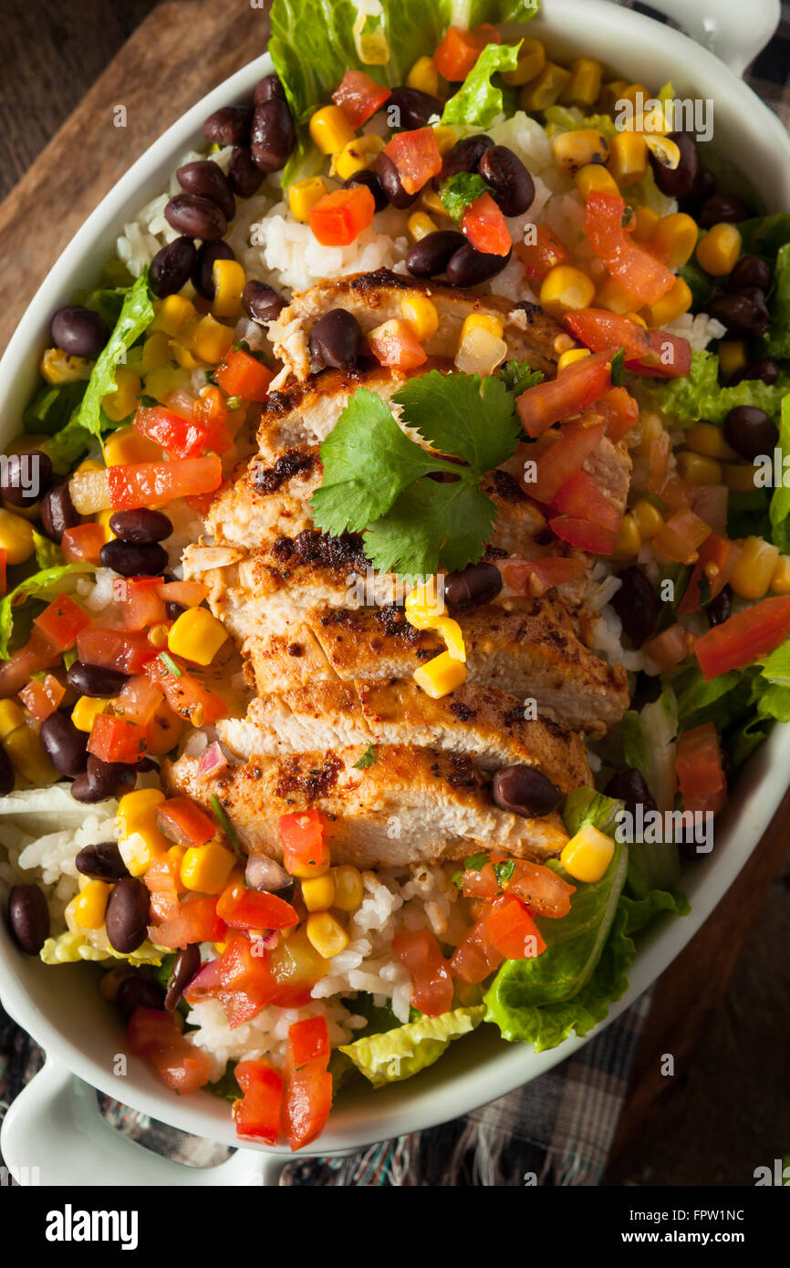 Homemade Mexican Chicken Burrito Bowl with Rice and Beans Stock Photo ...