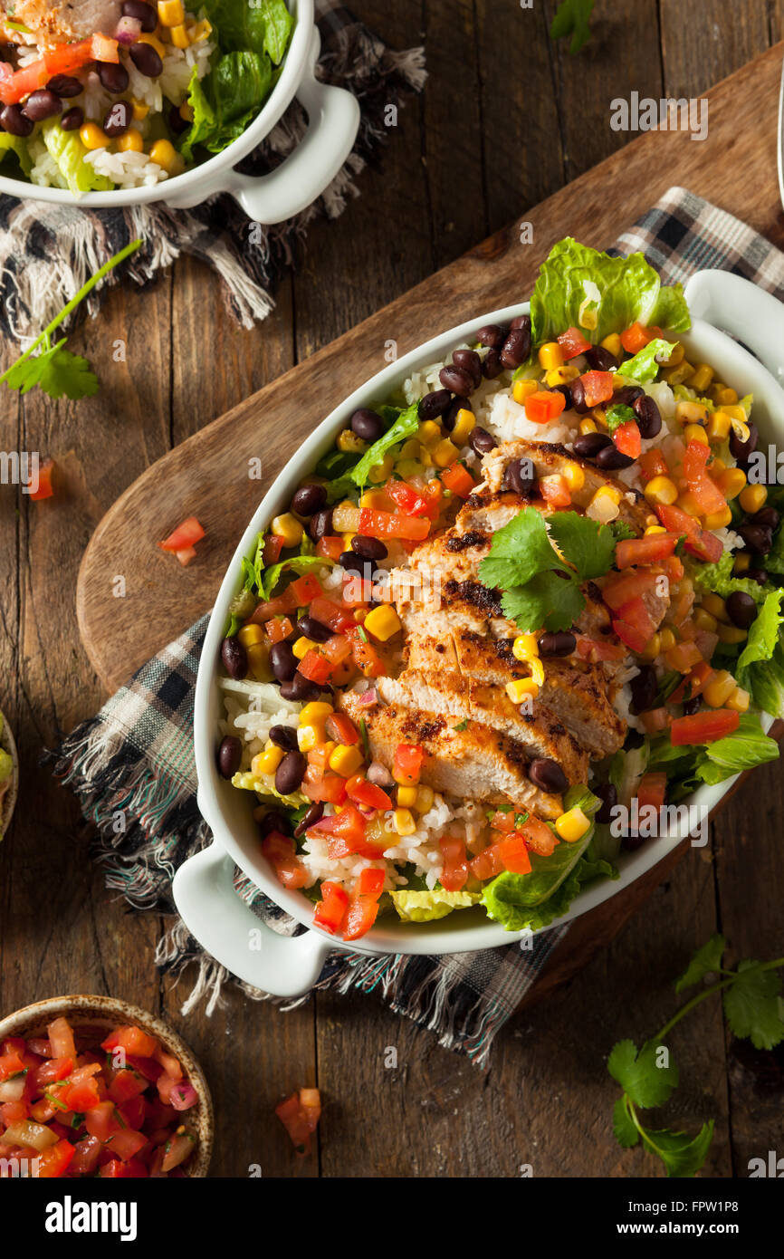 Homemade Mexican Chicken Burrito Bowl with Rice and Beans Stock Photo ...