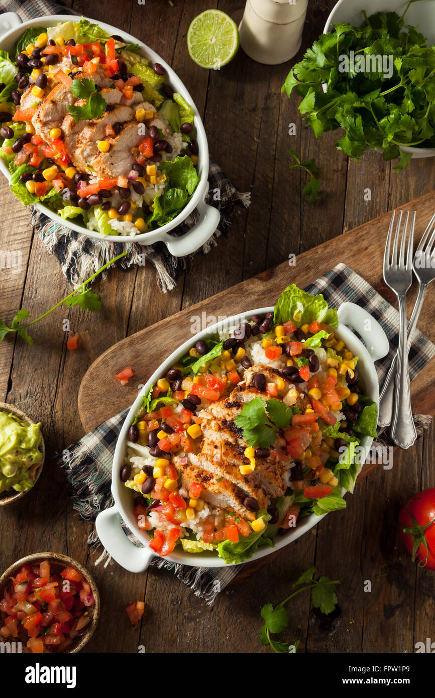 Homemade Mexican Chicken Burrito Bowl with Rice and Beans Stock Photo ...