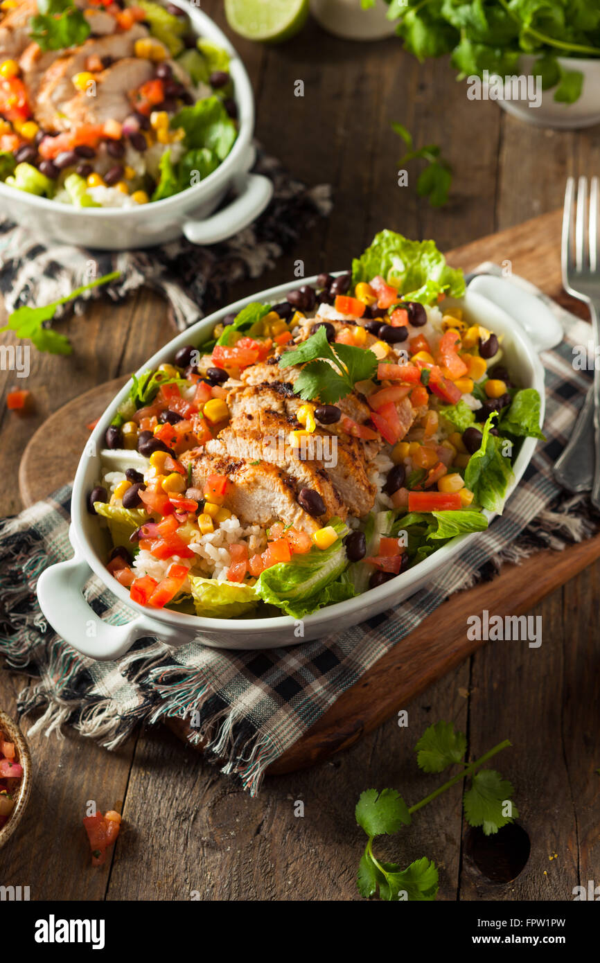 Homemade Mexican Chicken Burrito Bowl with Rice and Beans Stock Photo ...