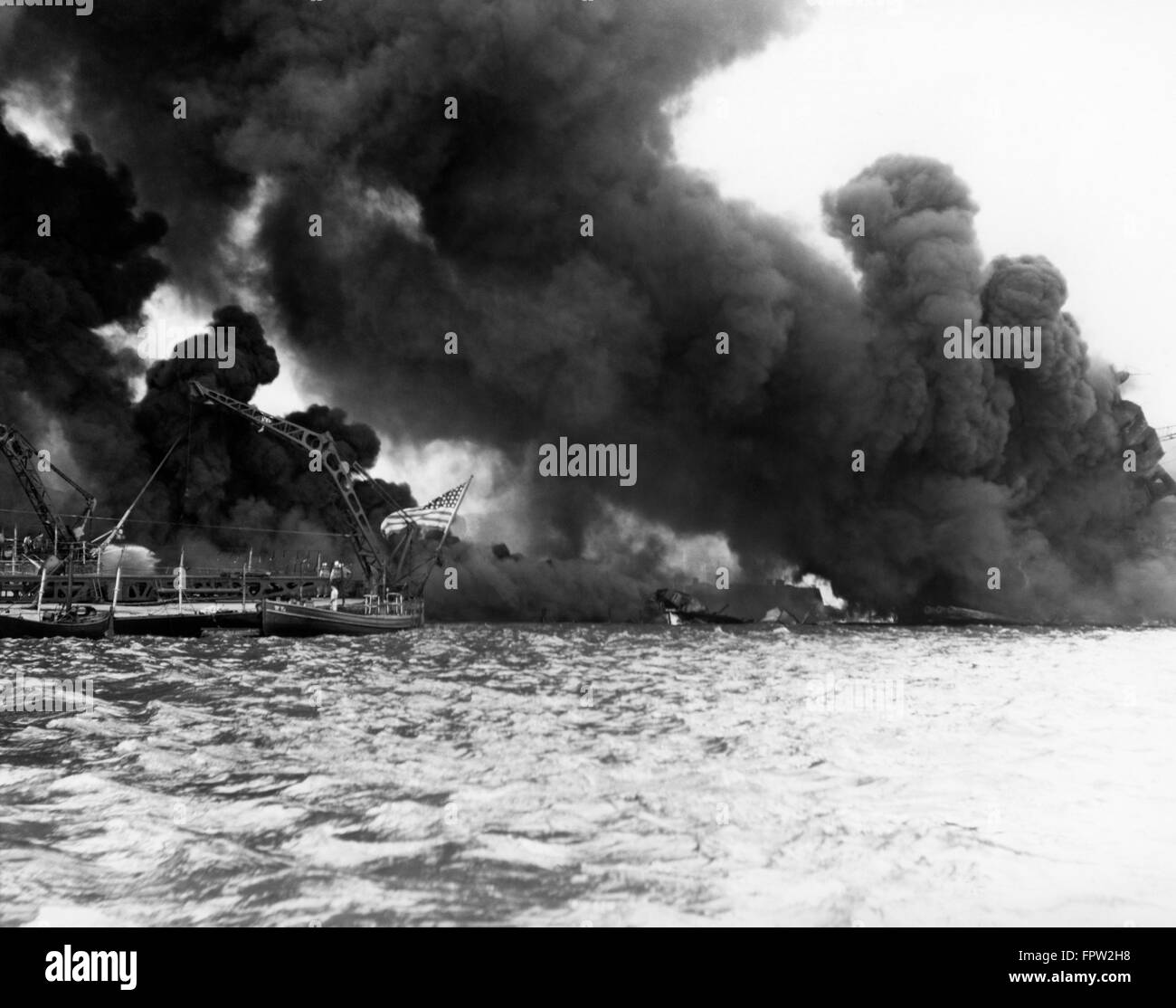 1940s DECEMBER 7 1944 DARK SMOKE RISING FROM SINKING NAVY SHIP USS WEST ...