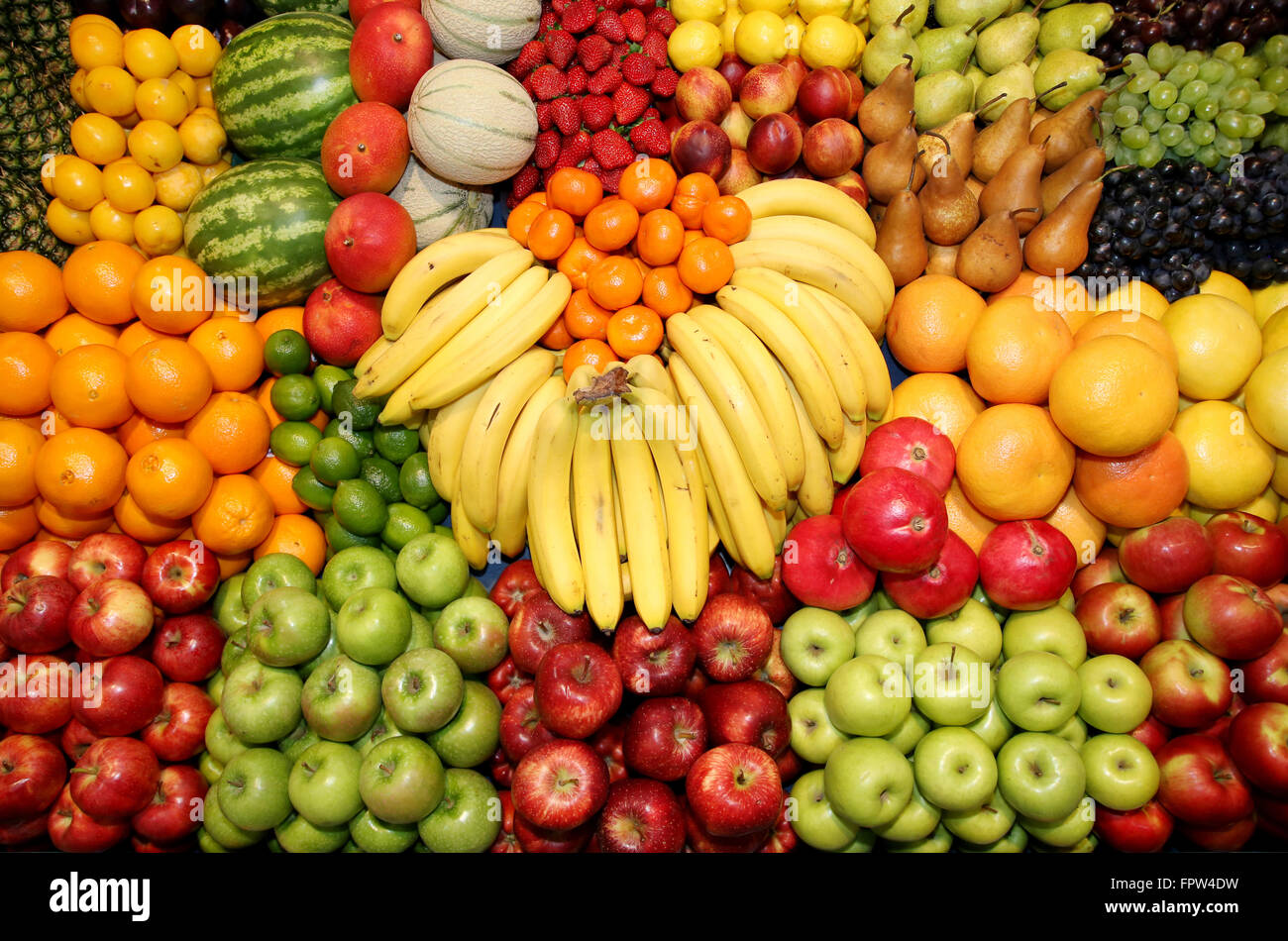 Big assortment of fresh organic fruits. Frame composition of fruits on ...