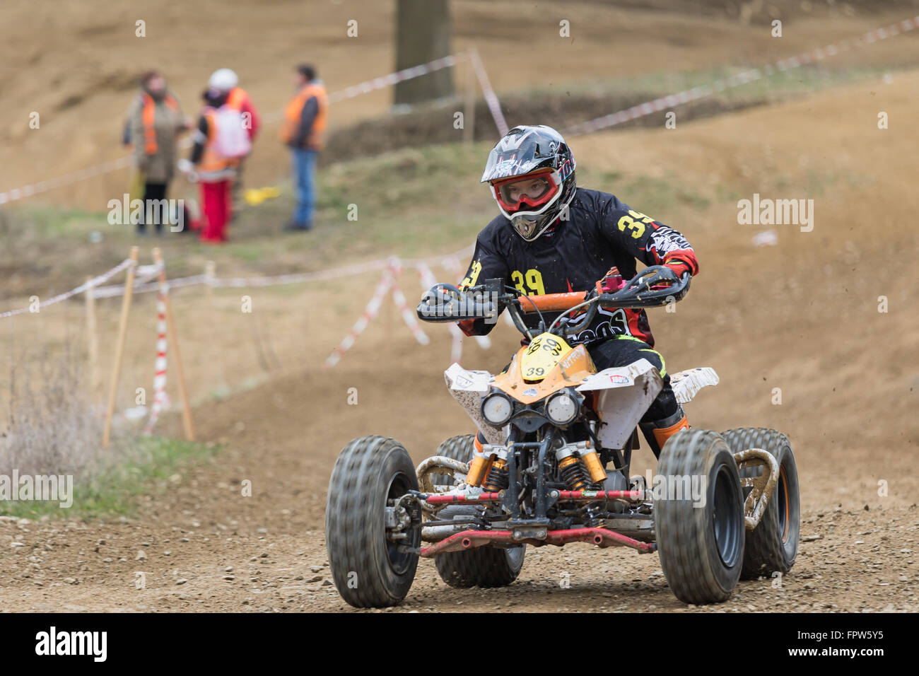 Young child in black in the quad race Stock Photo - Alamy