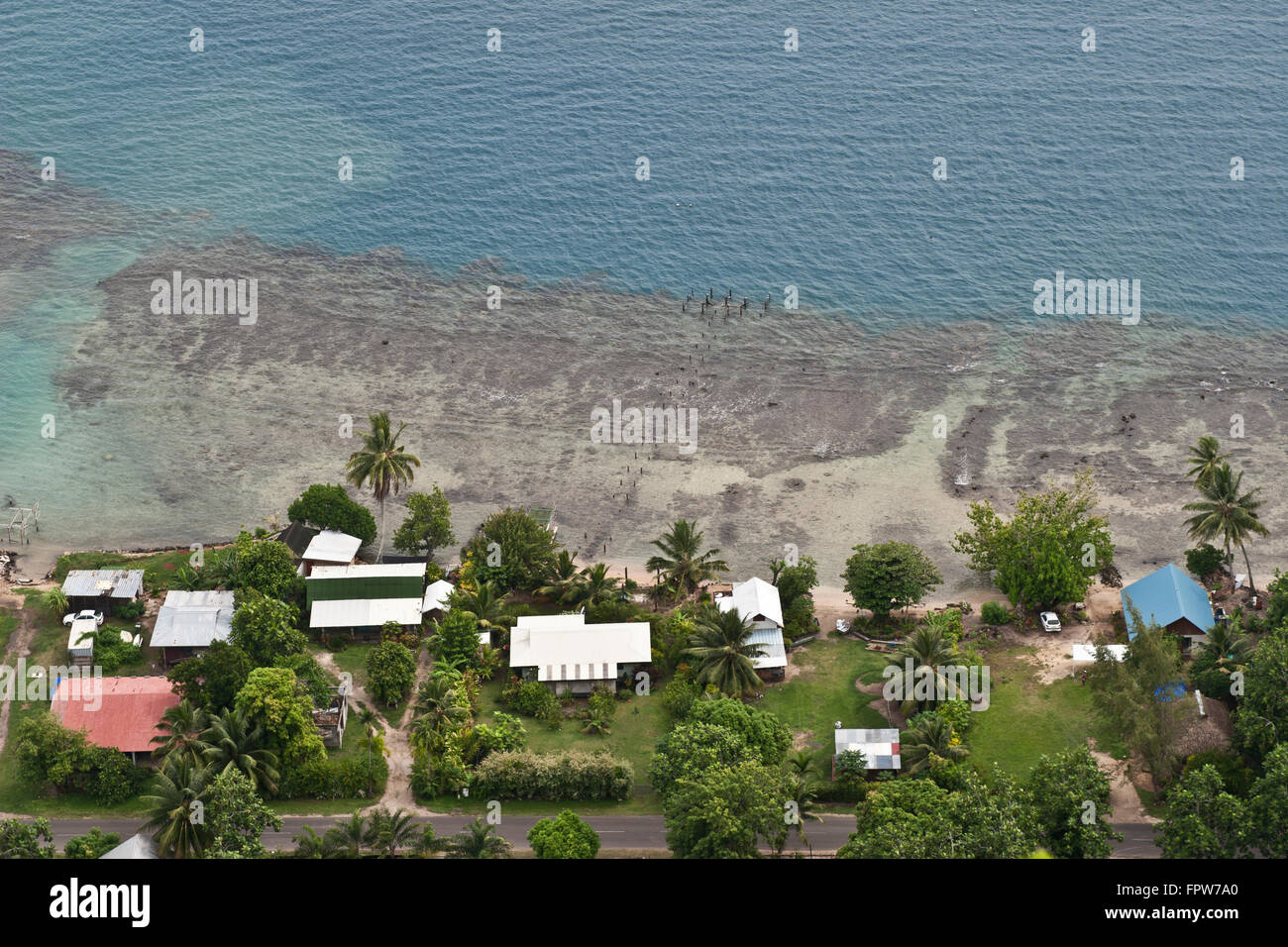 Island of Moorea, French Polynesia view of a small village and Ōpūnoho ...