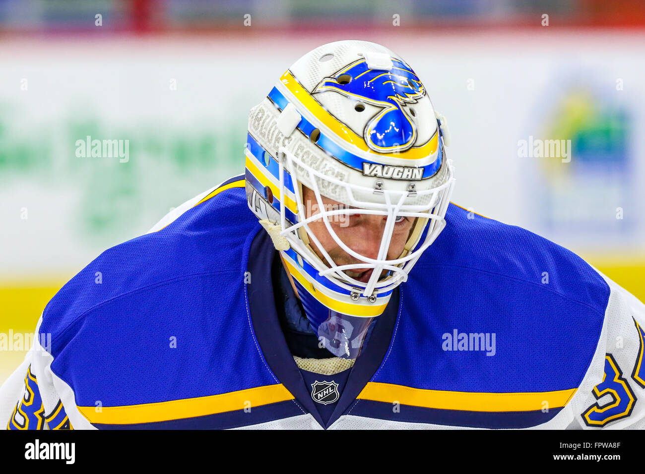 St. Louis Blues goalie Jake Allen (34) during the NHL game between the ...