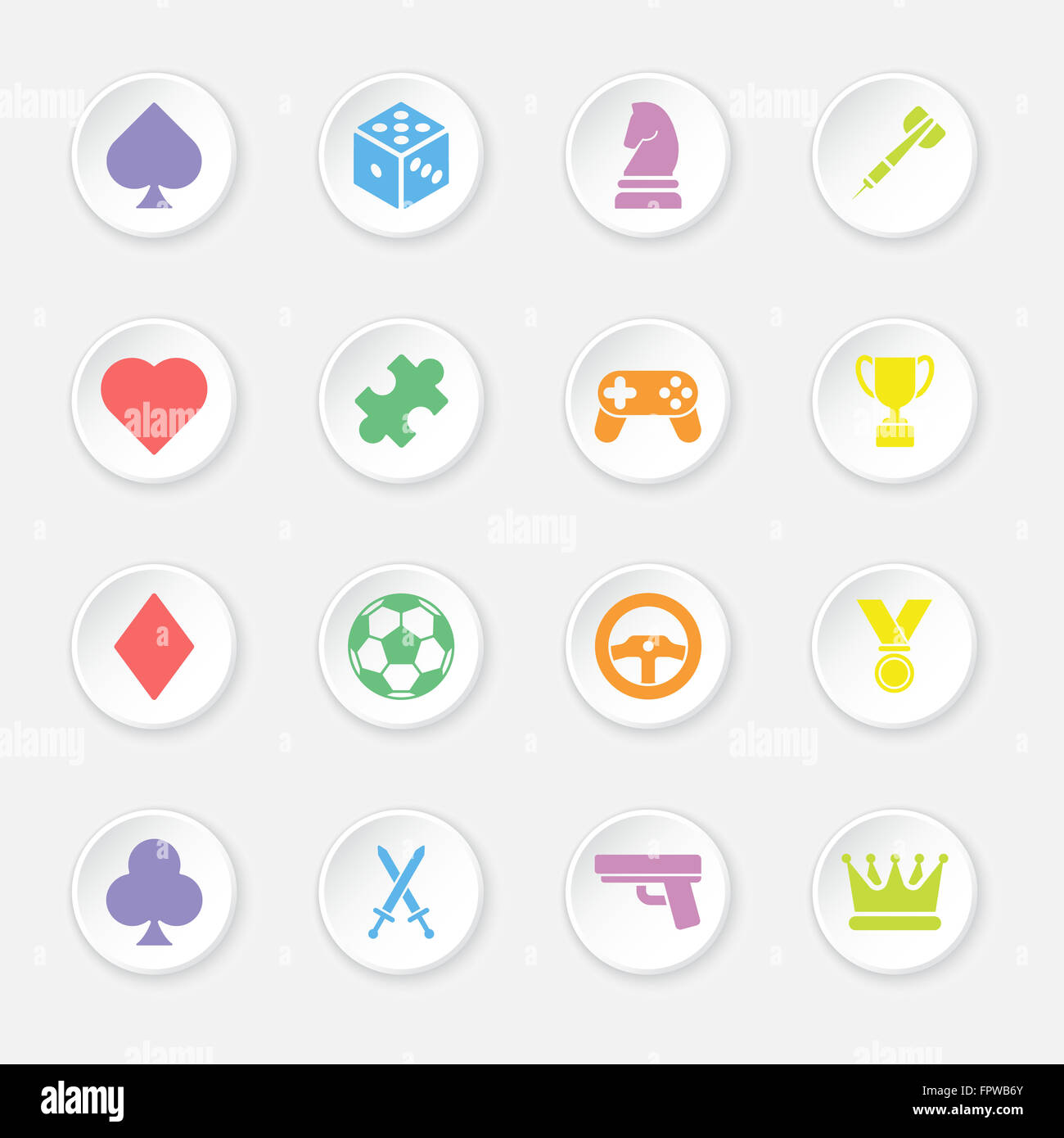 [JPEG] colorful flat game icon set on circle button for web design, UI ...
