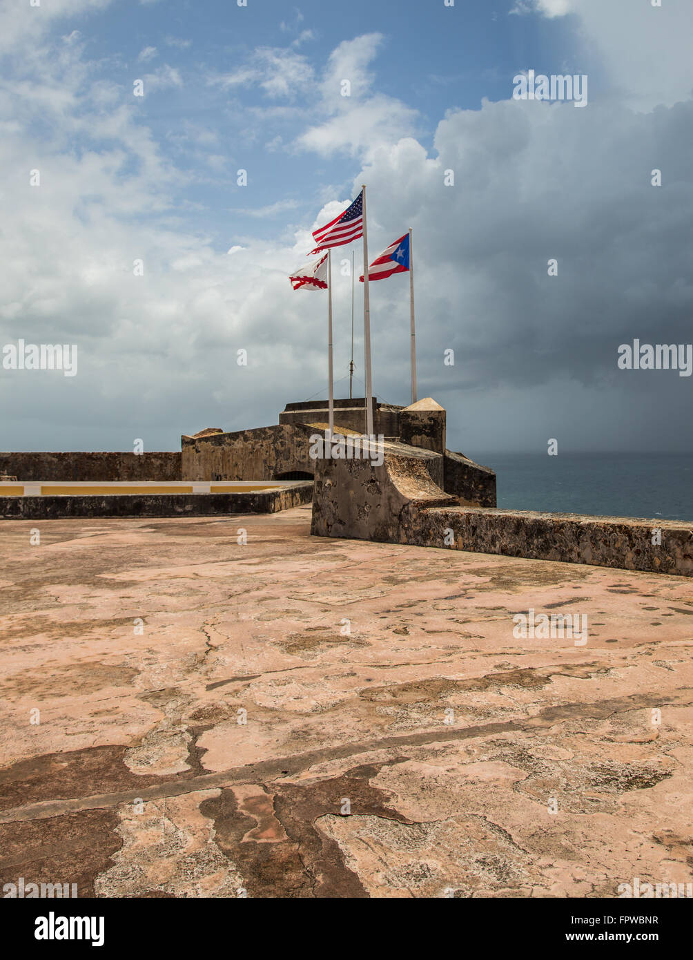 Three flags at the old fort of Castillo San Felipe del Morro in Puerto ...