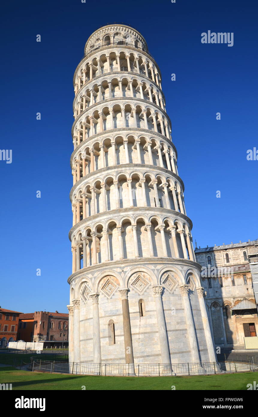 The famous Leaning Tower on Square of Miracles in Pisa, Tuscany - Italy ...