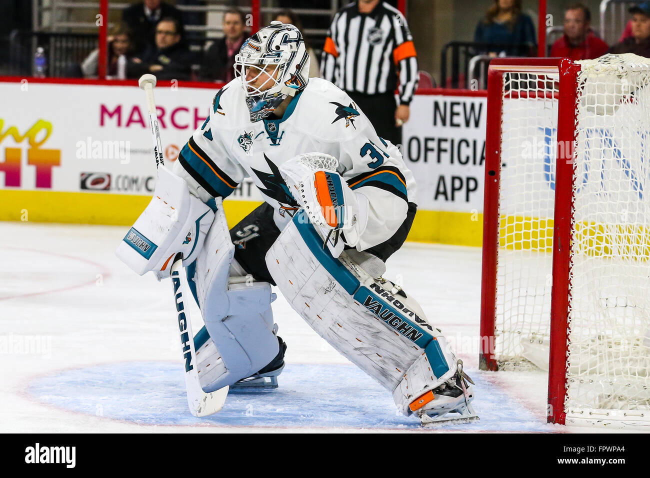 San Jose Sharks goalie Martin Jones (31) during the NHL game between ...