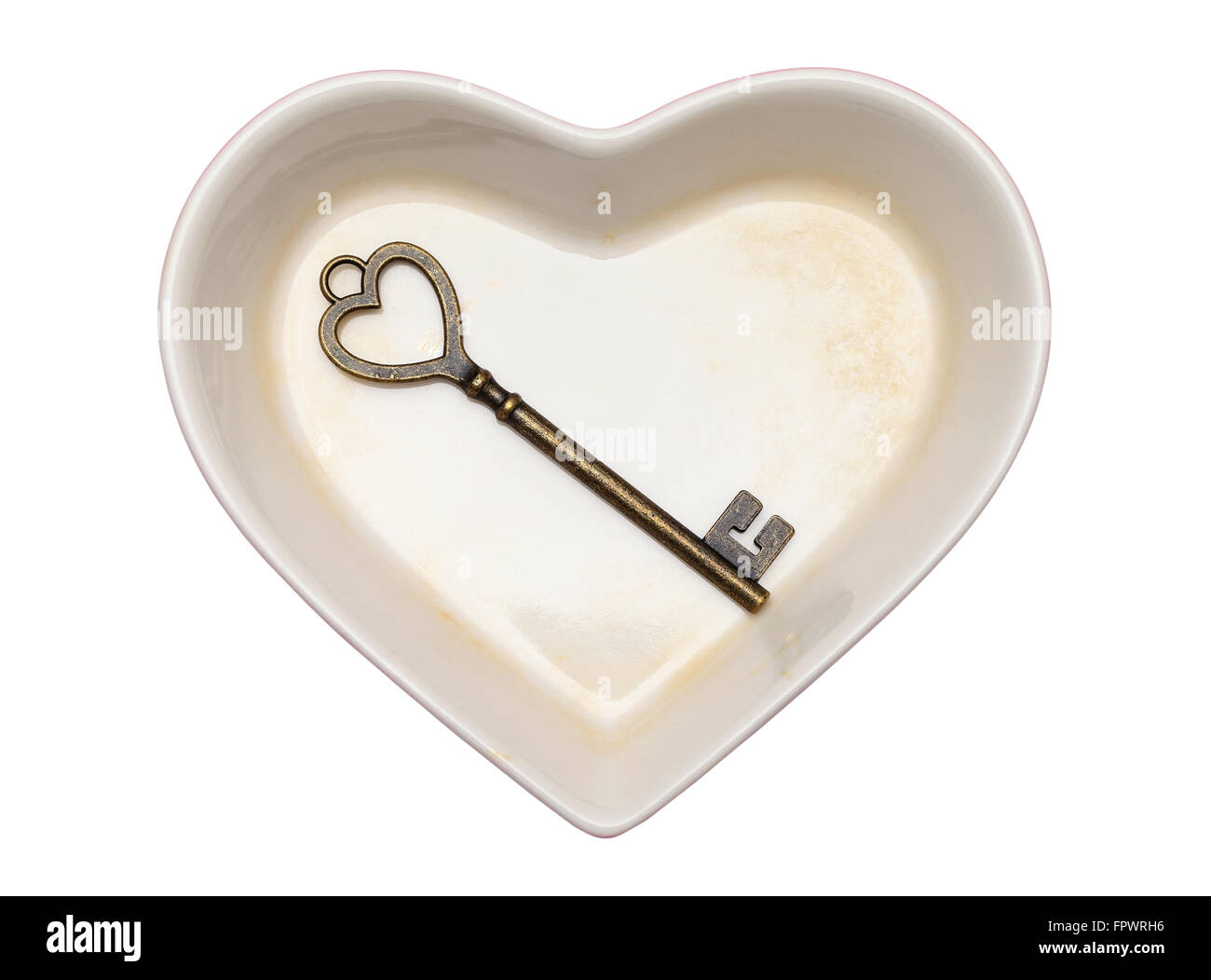 vintage key and heart shape plate isolated on white background Stock ...