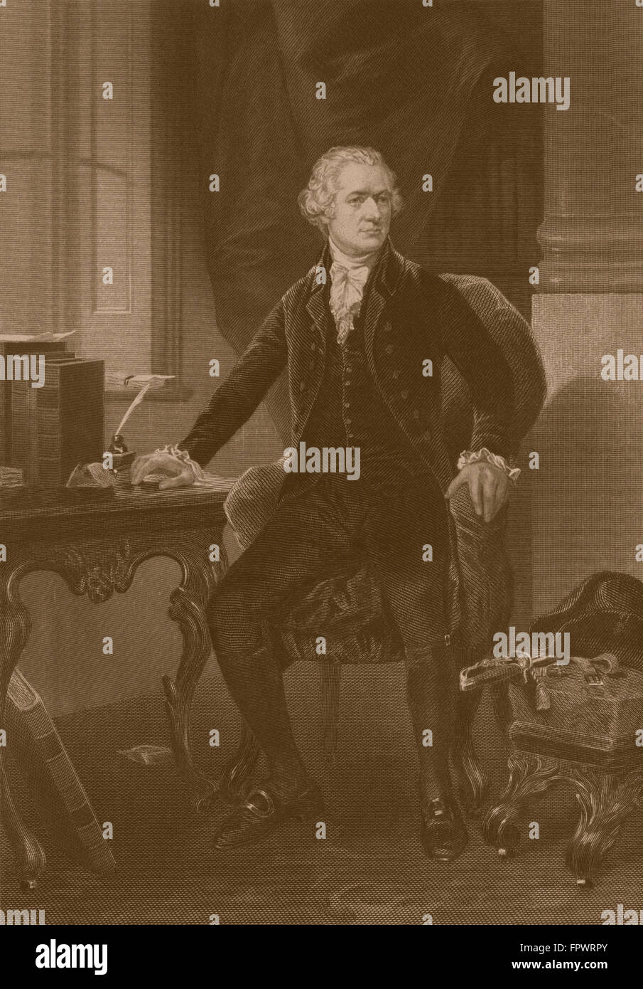 Vintage American History print of Alexander Hamilton sitting at his ...