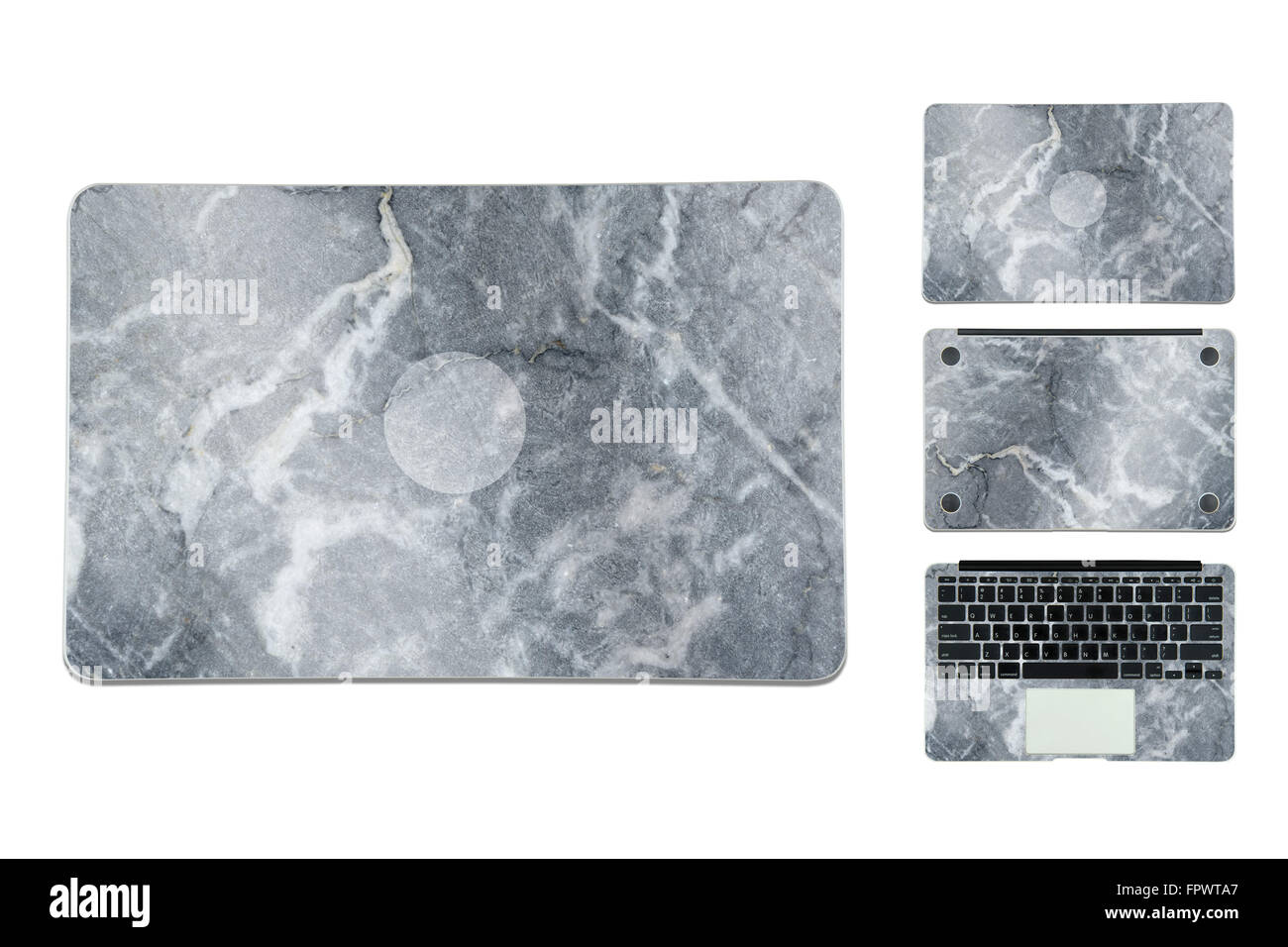 marble texture case for laptop on white background Stock Photo - Alamy