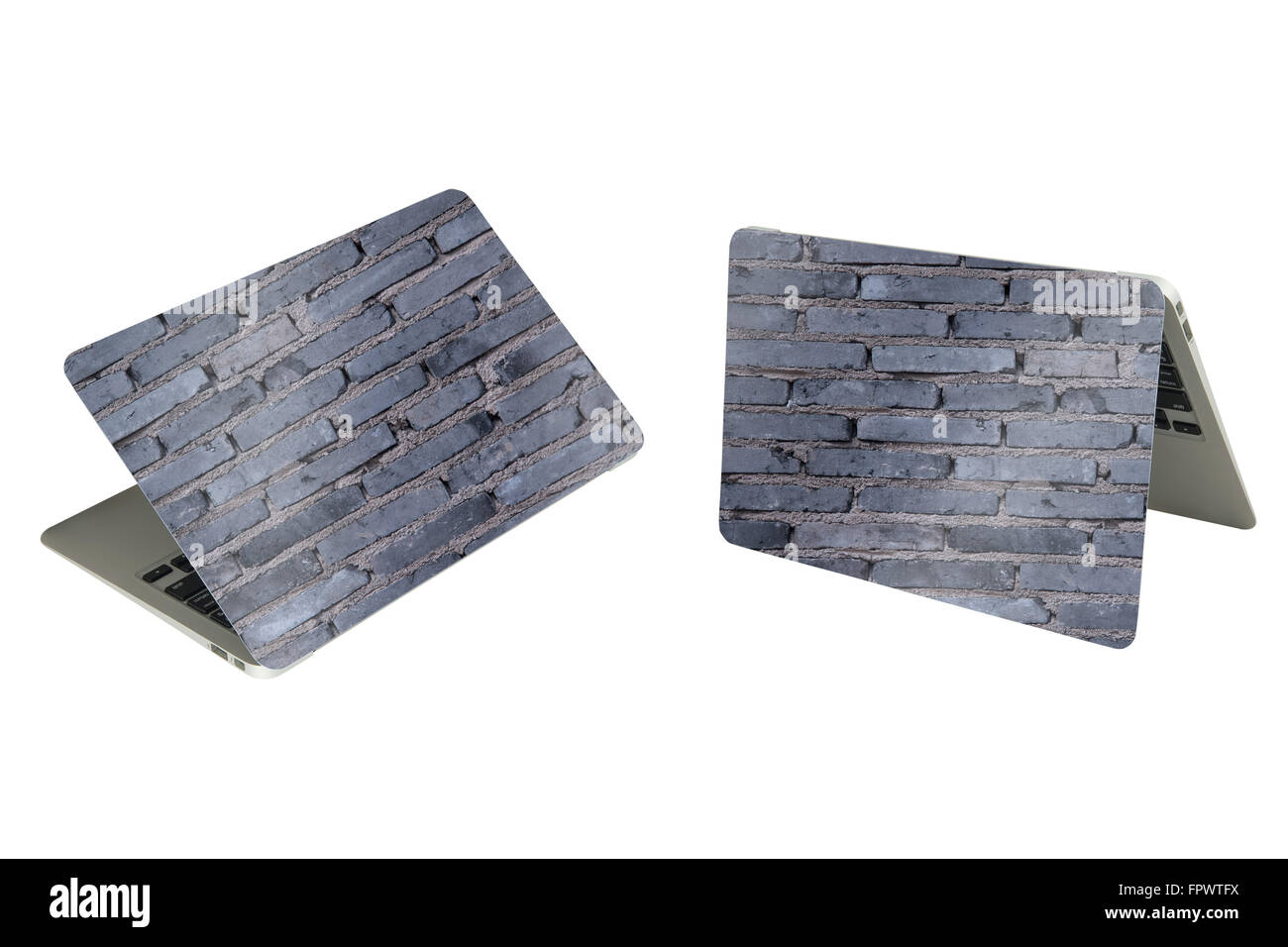 brick texture case for laptop on white background Stock Photo - Alamy