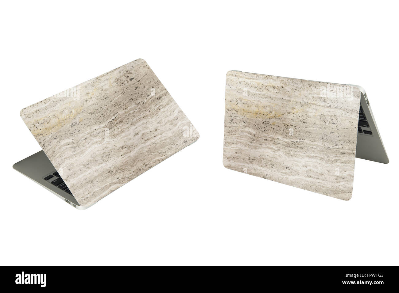 marble texture case for laptop on white background Stock Photo - Alamy