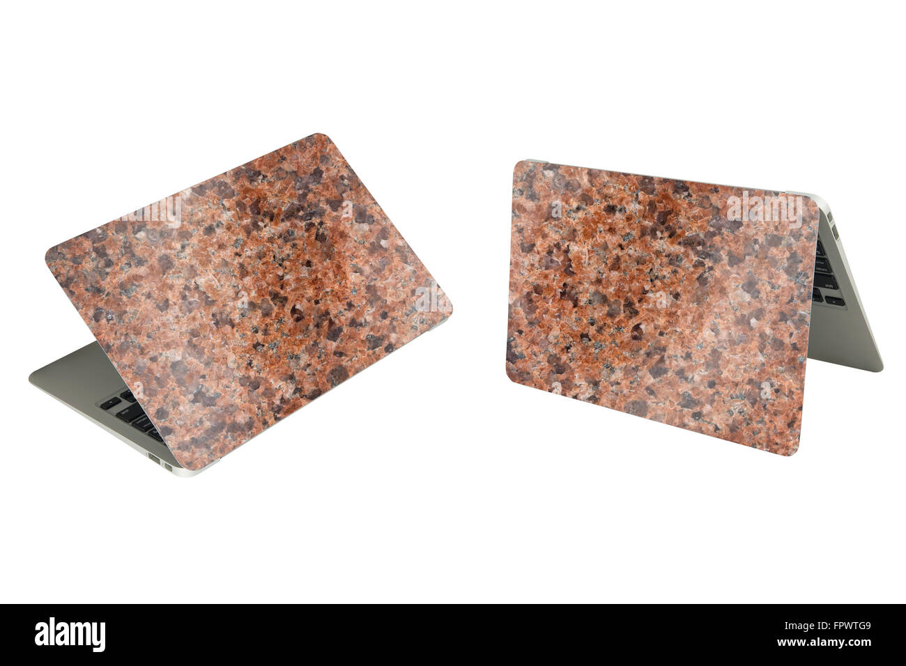 marble texture case for laptop on white background Stock Photo - Alamy