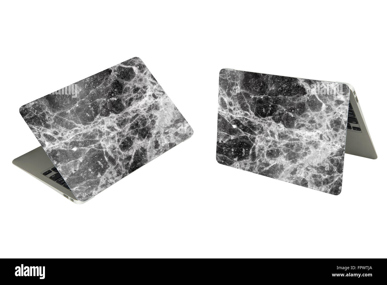 marble texture case for laptop on white background Stock Photo - Alamy