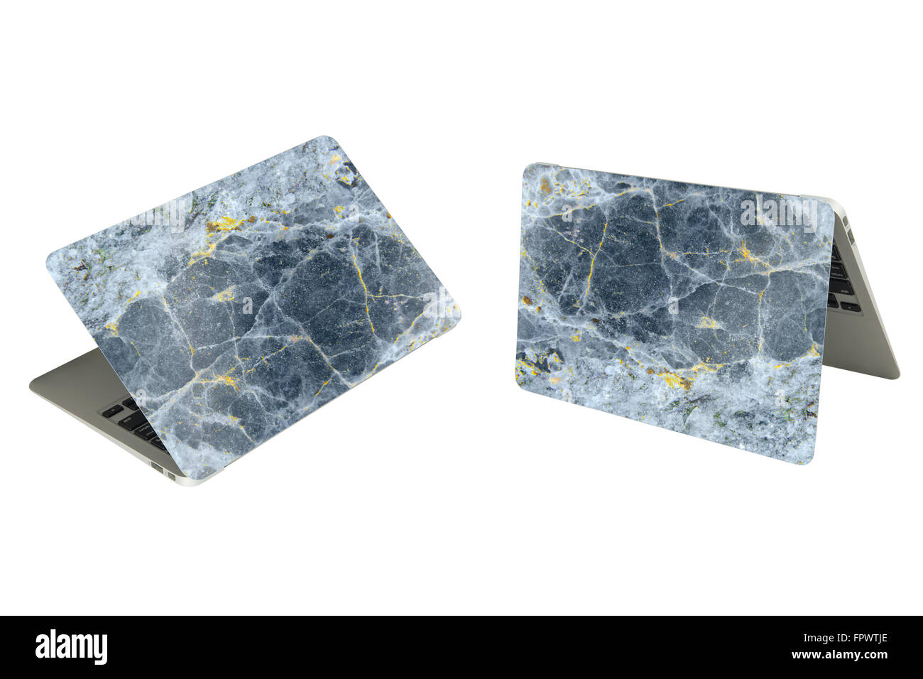marble texture case for laptop on white background Stock Photo - Alamy